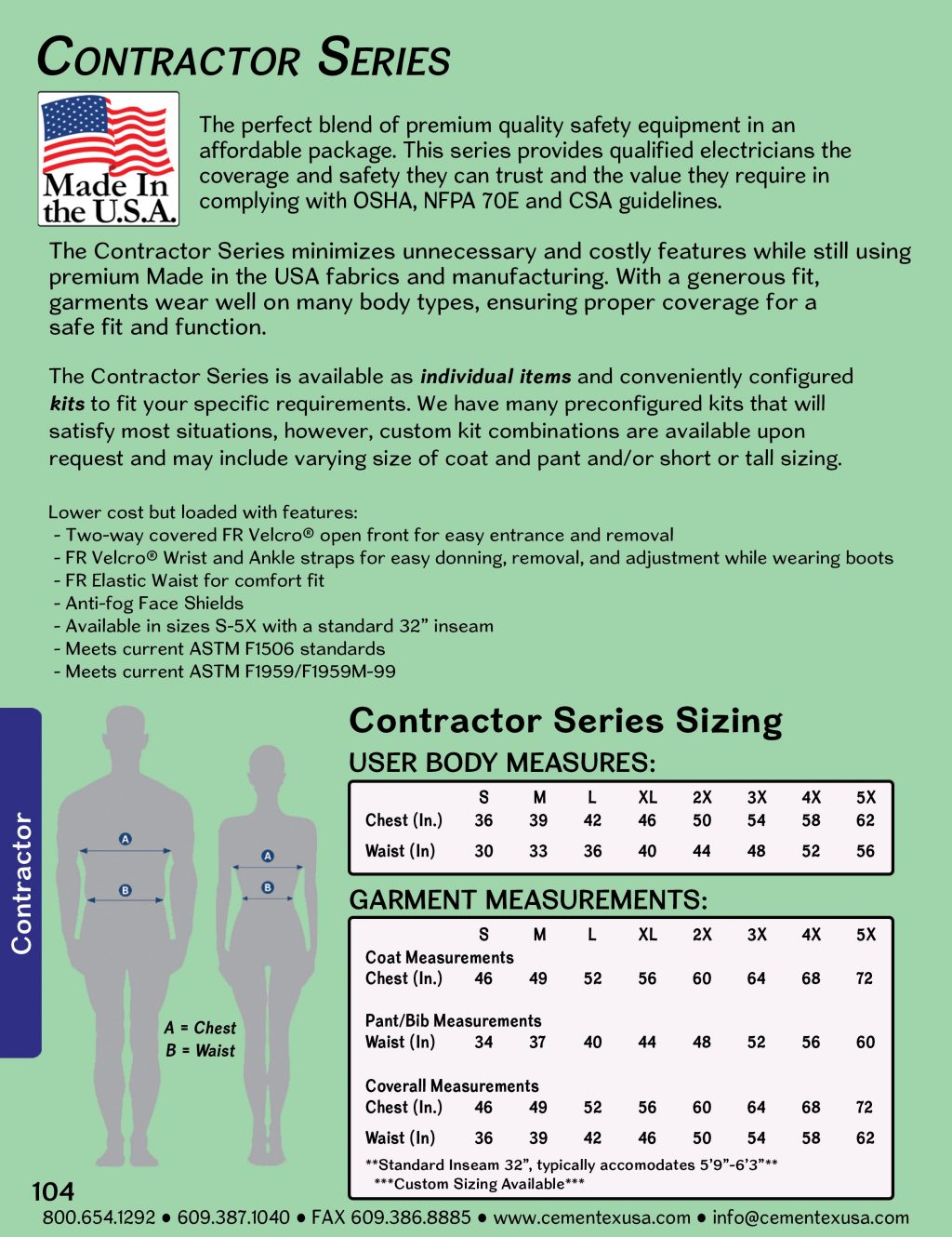 Cementex Contractor Series Sizing Chart - Cementex