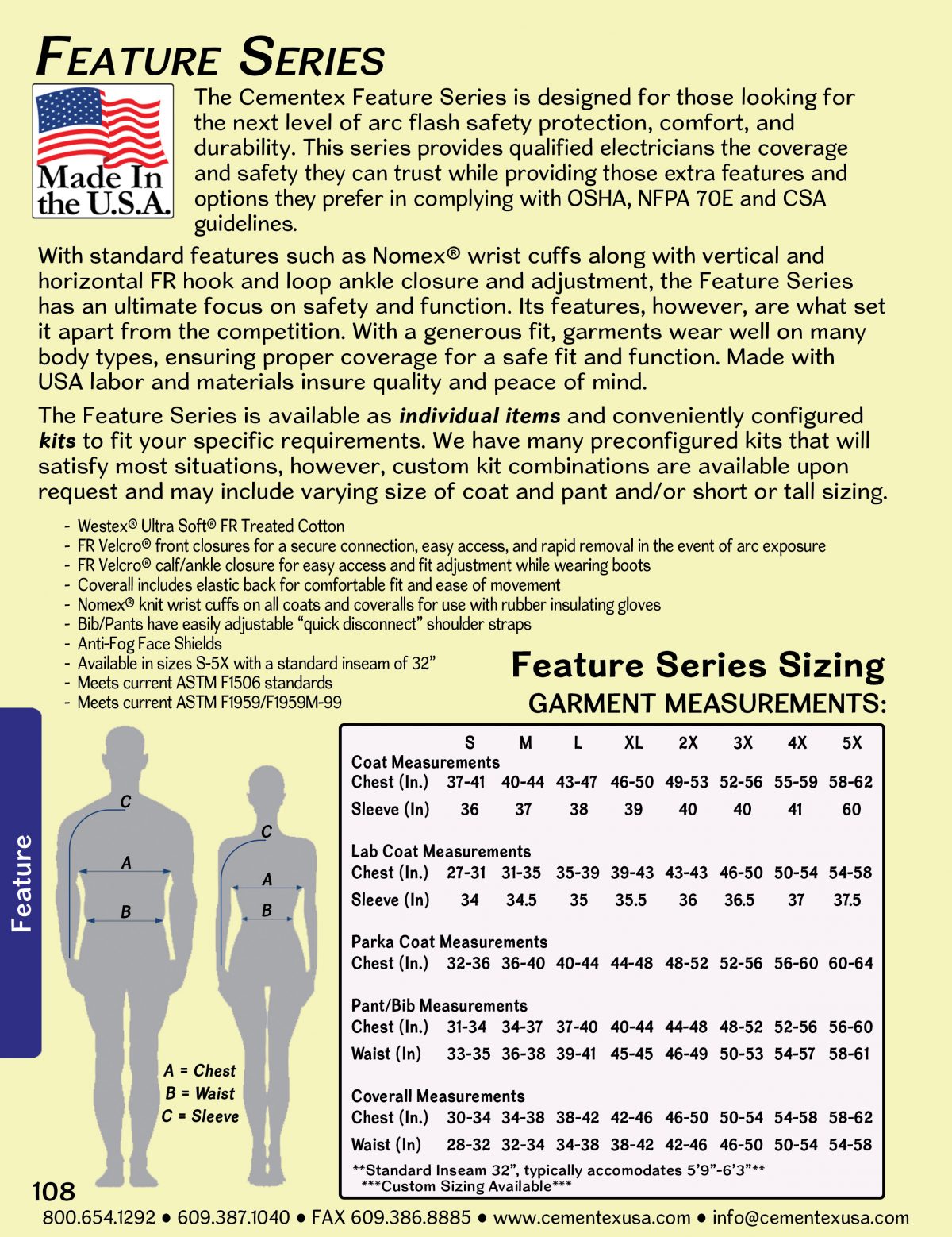 Cementex Feature Series Sizing Chart - Cementex
